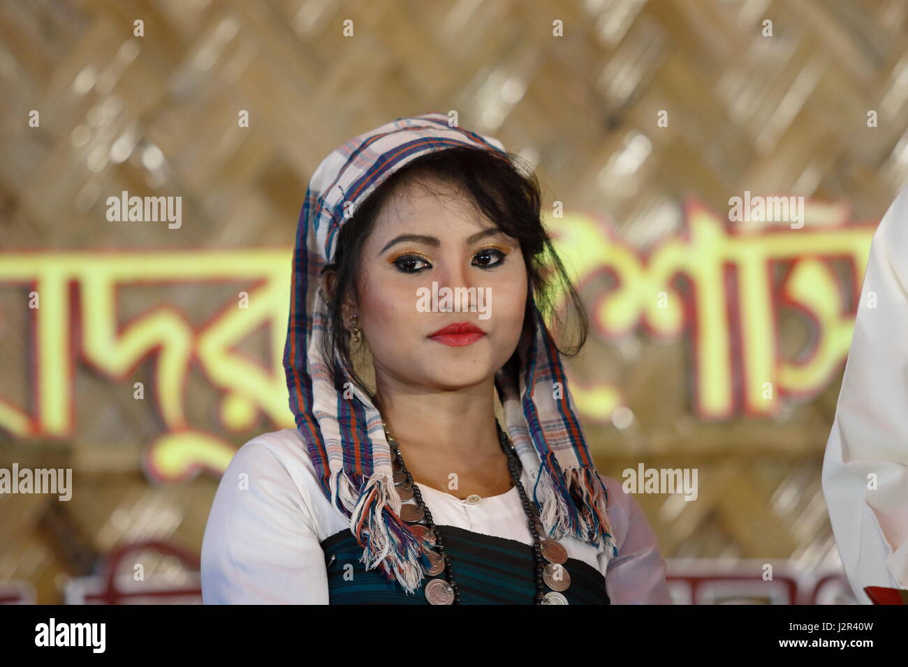 Marma girls prepare water festival on occasion of Baisabi festival. It ...