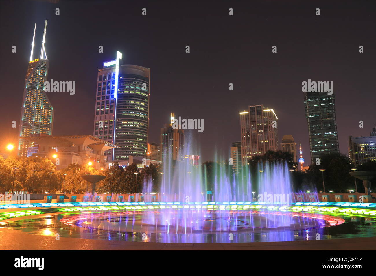 People’s Square Shanghai night cityscape in Shanghai China Stock Photo ...
