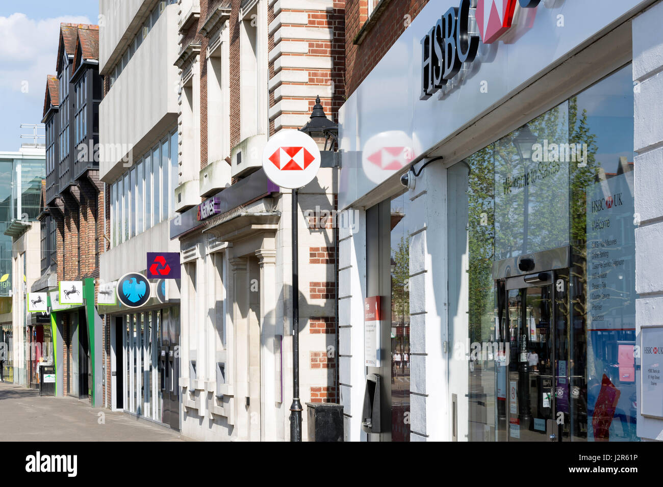 Row of high street banks (Lloyds, Barclays, Nat West & HSBC), High ...