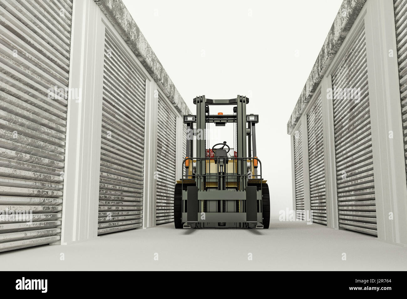 3d illustration of a forklift among self storage units Stock Photo - Alamy