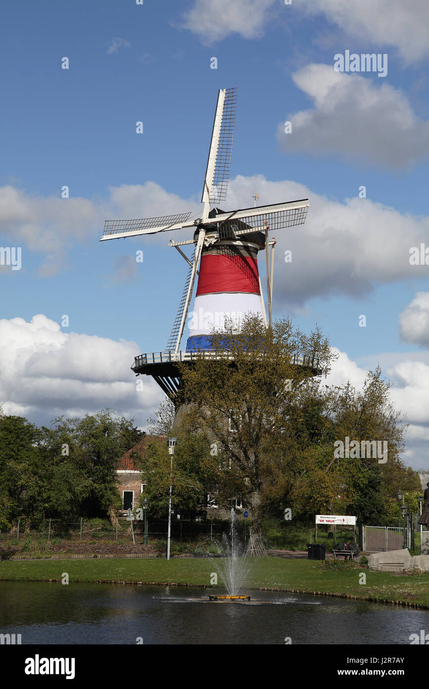Windmill De Valk The Falcon with Dutch flag Leiden Nethelands Stock ...