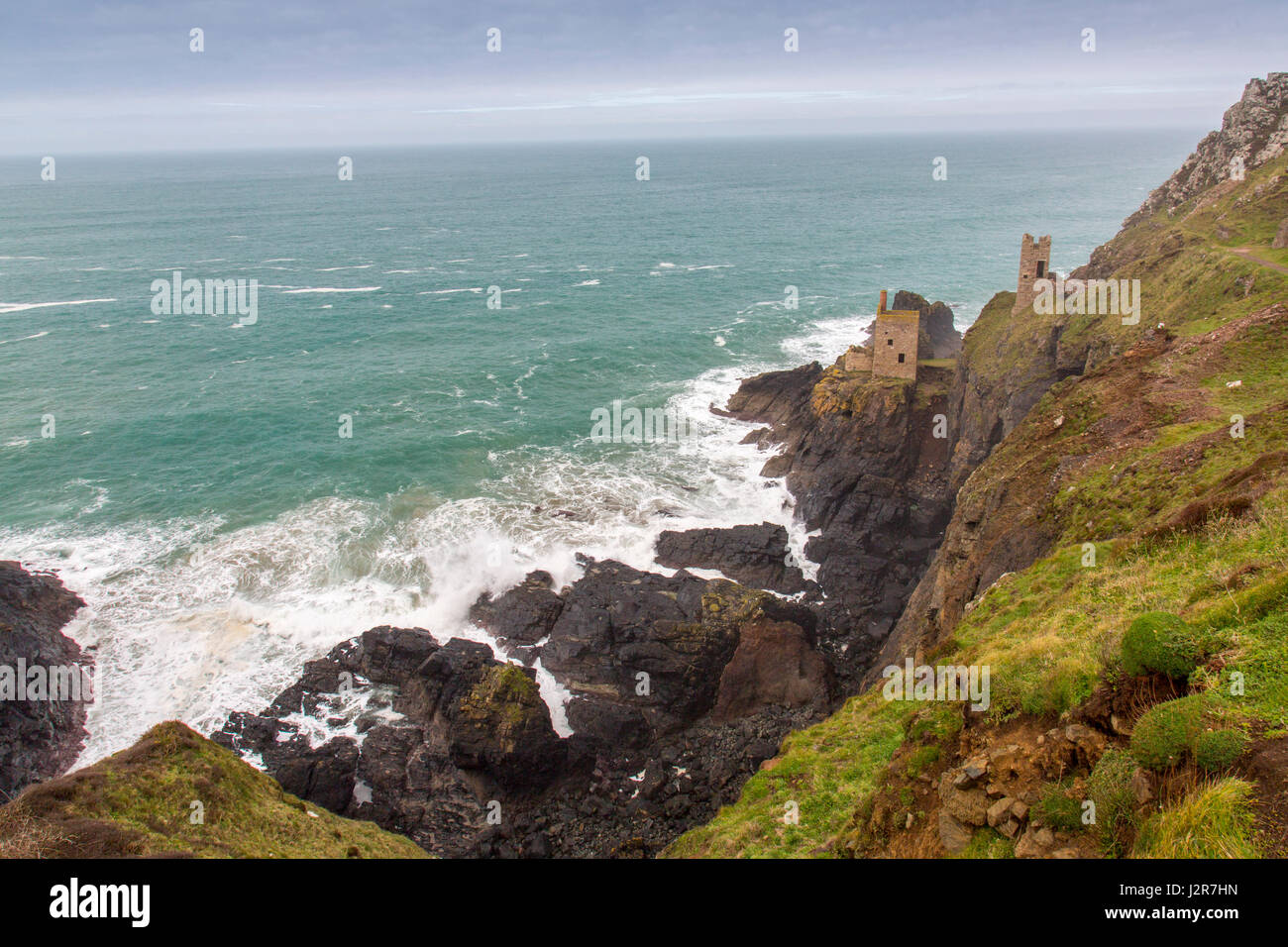 The preserved ruins of the Crowns tin mine winding house at Botallack ...