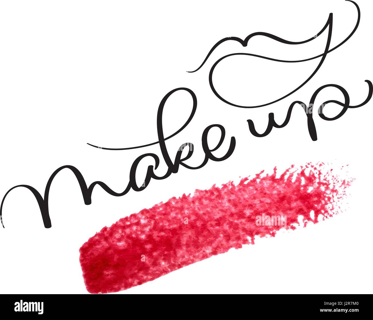 Make up text with acrylic red background. Hand drawn Calligraphy ...