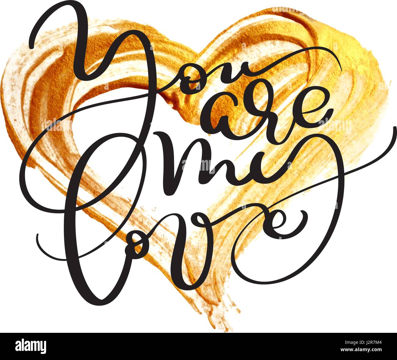 You are my love text on acrylic gold background in form of heart. Hand ...