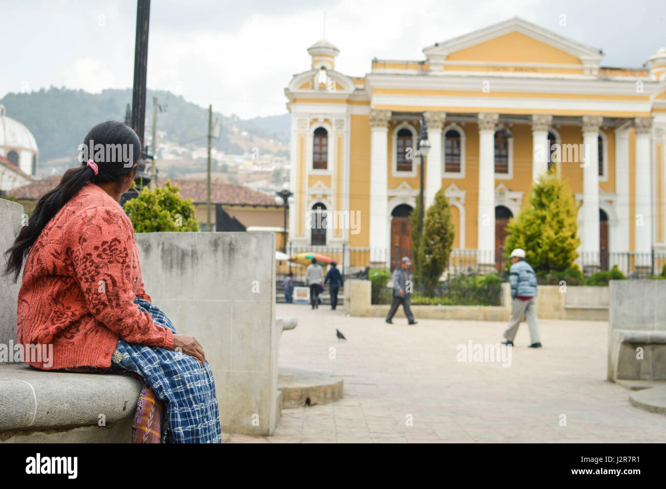 The main square of a small colonial town of Totonicapan in Guatemala ...
