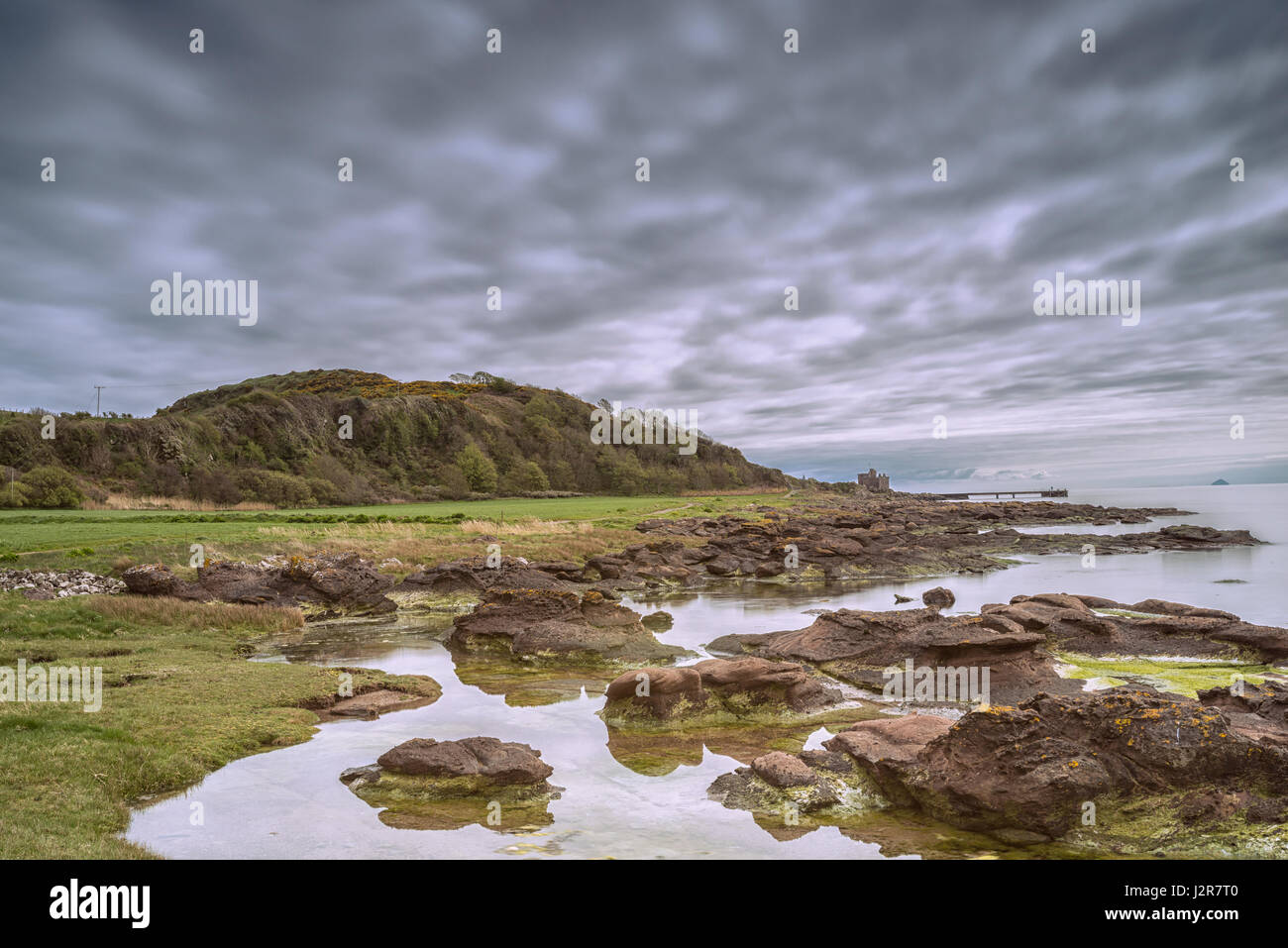 Rock Pool at Portencross bay Seamill with Castle and Jetty in the ...