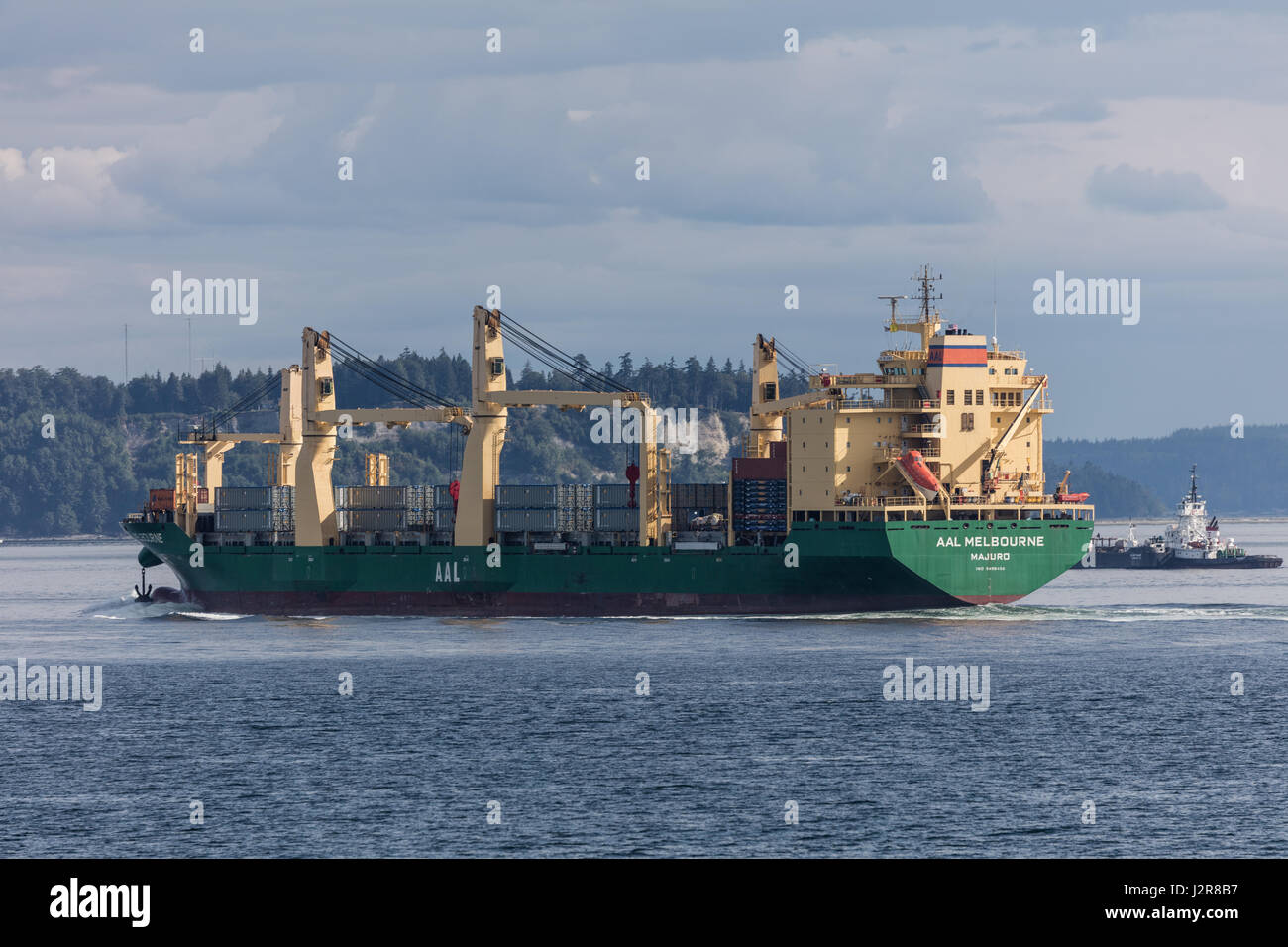 Freighter sailing in Puget Sound near Seattle, Washington Stock Photo ...