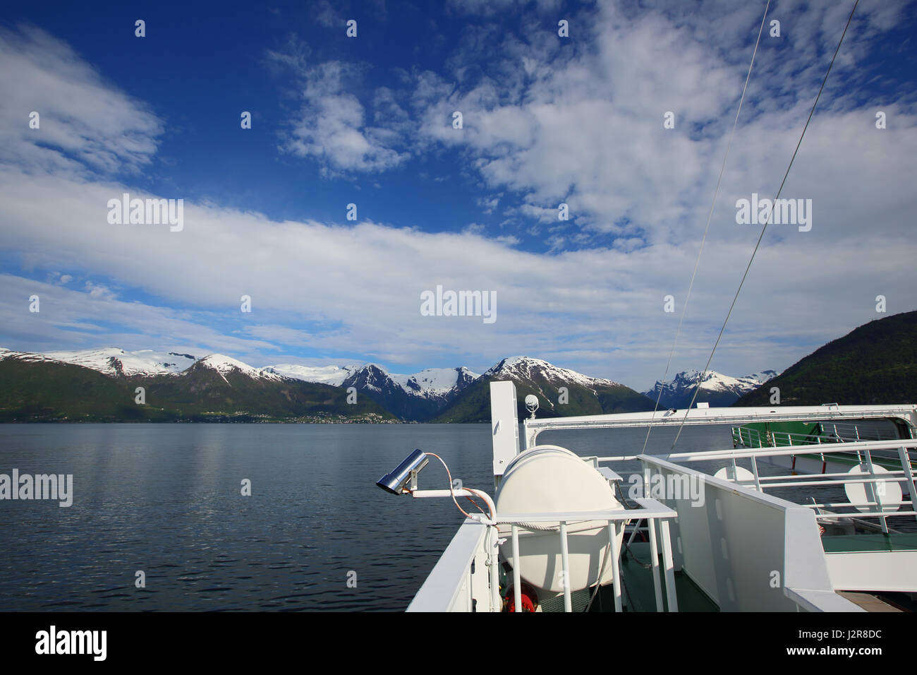 Ferry over fjord in Norway, Sognefjord, ferry route from Vangsnes to ...