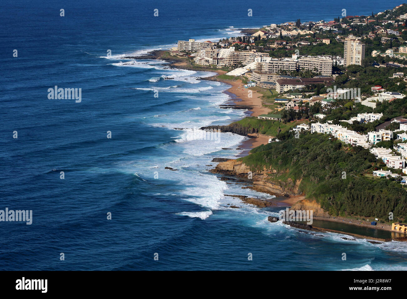 An aerial perspective of the coastal town of Ballito on the KwaZulu ...