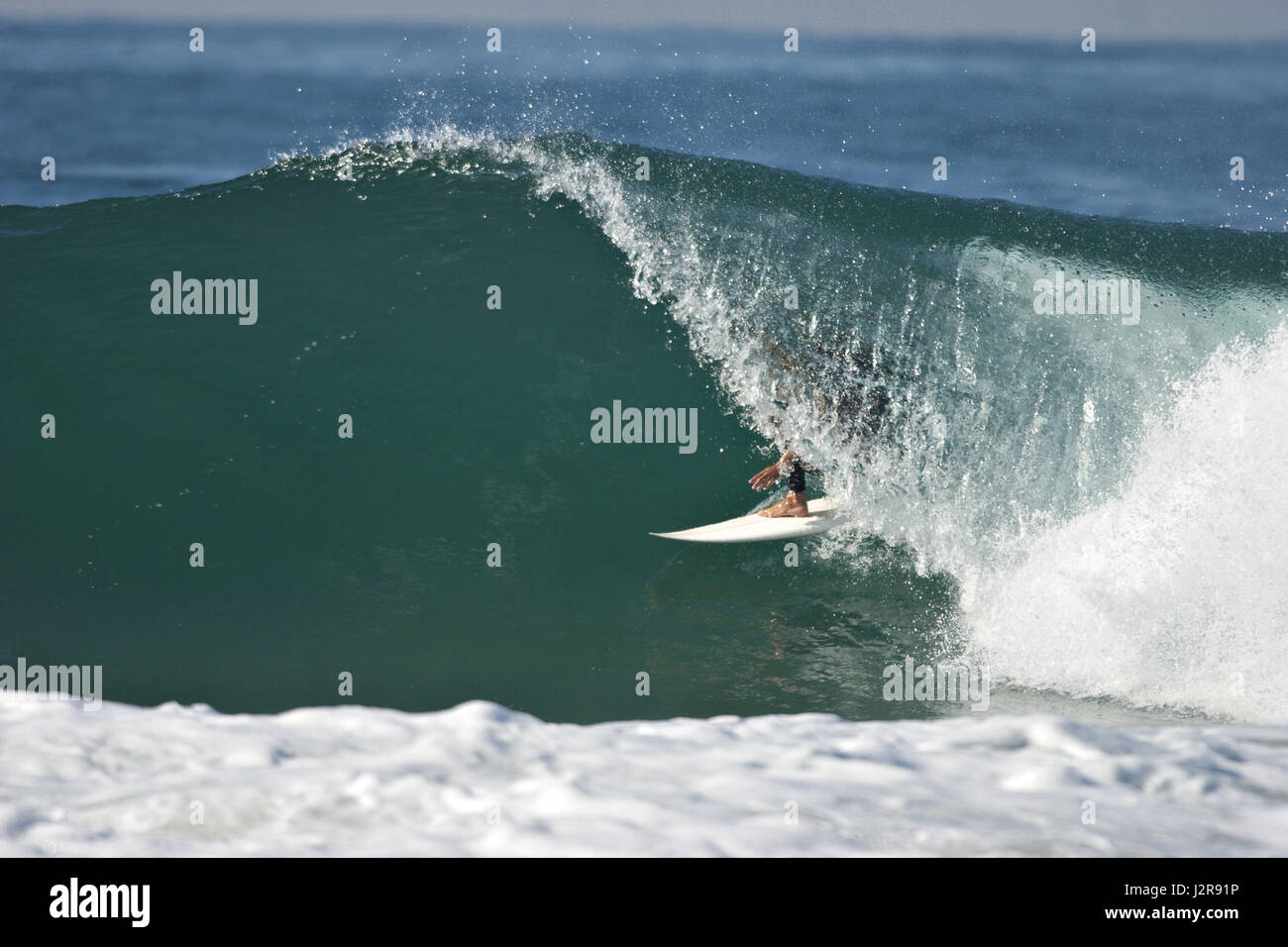 A male surfer rides a tube on a beautiful ocean wave Stock Photo - Alamy