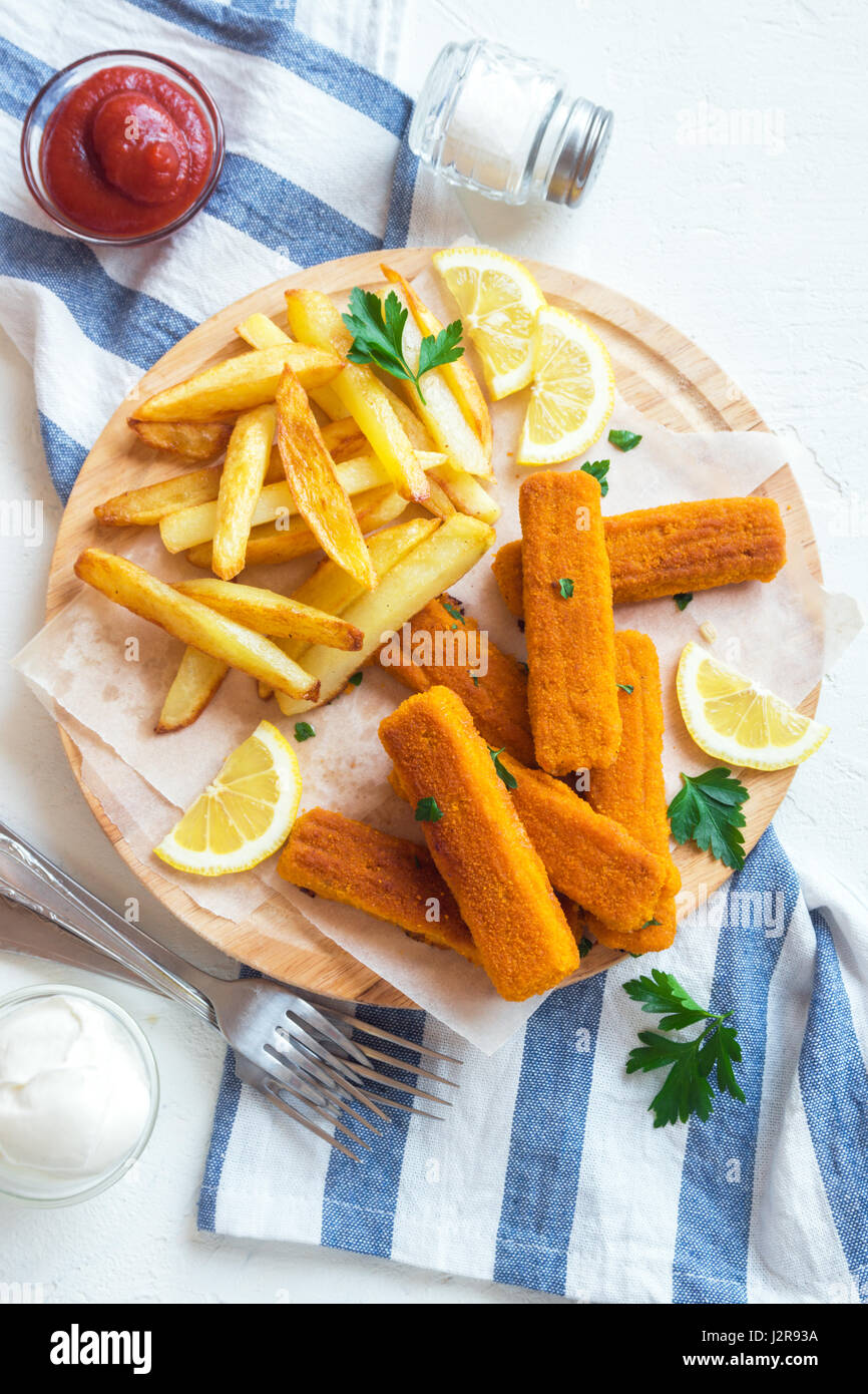 Fried Fish Sticks with French Fries. Fish Fingers. Fish Sticks with ...
