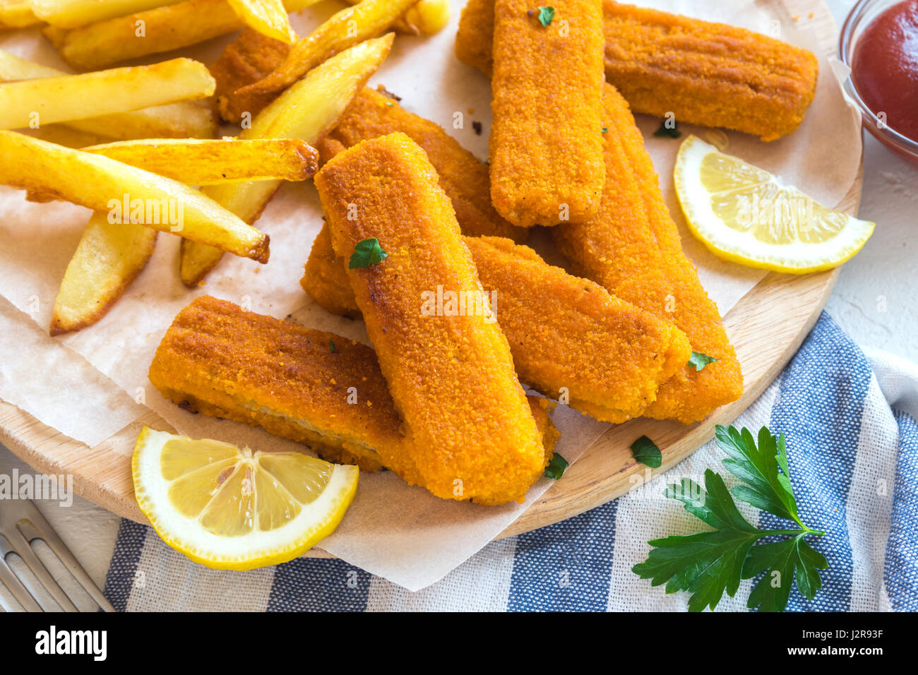 Fried Fish Sticks with French Fries. Fish Fingers. Fish Sticks with ...