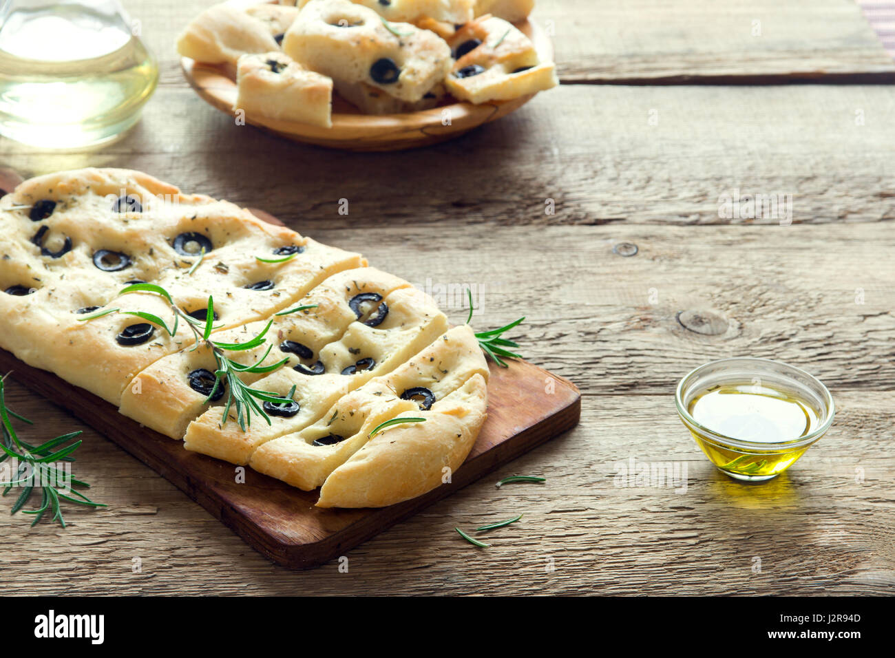 Traditional Italian Focaccia with black olives and rosemary - homemade ...