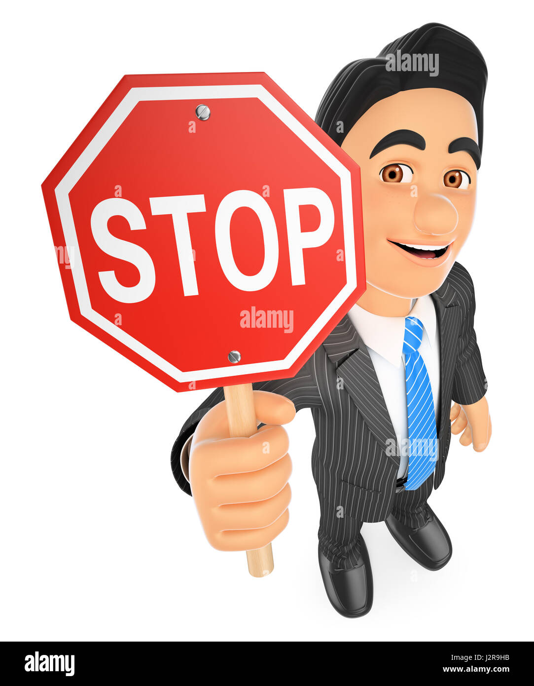3d business people illustration. Businessman with a stop sign. Isolated ...
