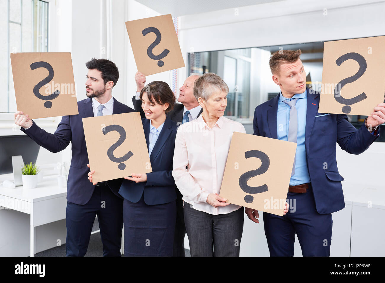 Brainstorming exercise with question marks in orientation and strategy ...