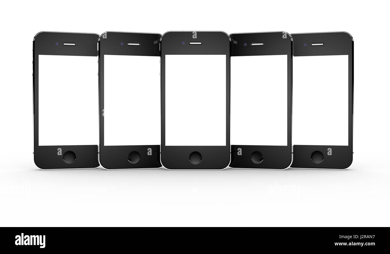Set of five smartphones isolated on a white background Stock Photo - Alamy