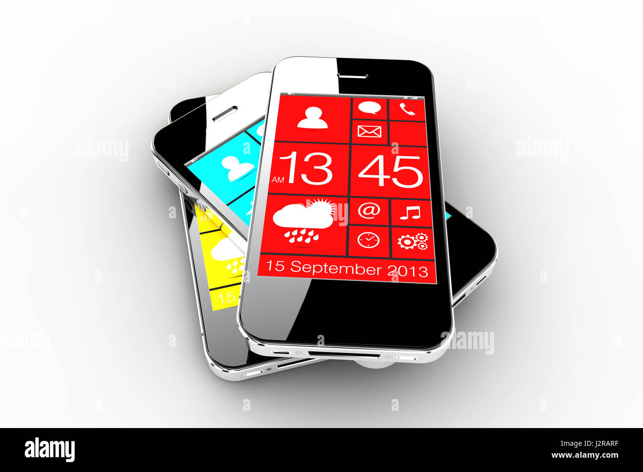 Three smartphones with different screen isolated on a white background ...