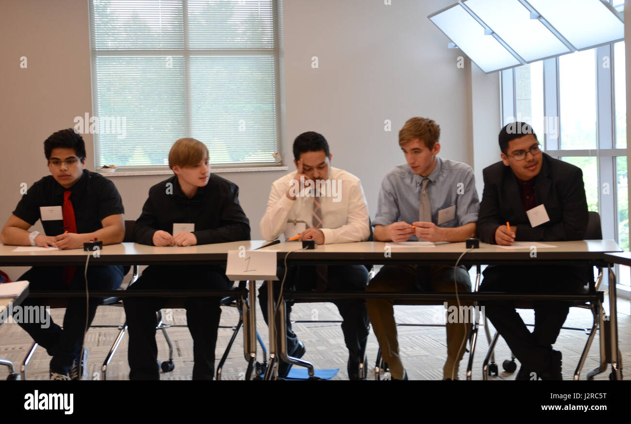 High school students compete during the Quiz Bowl at Skills USA April ...
