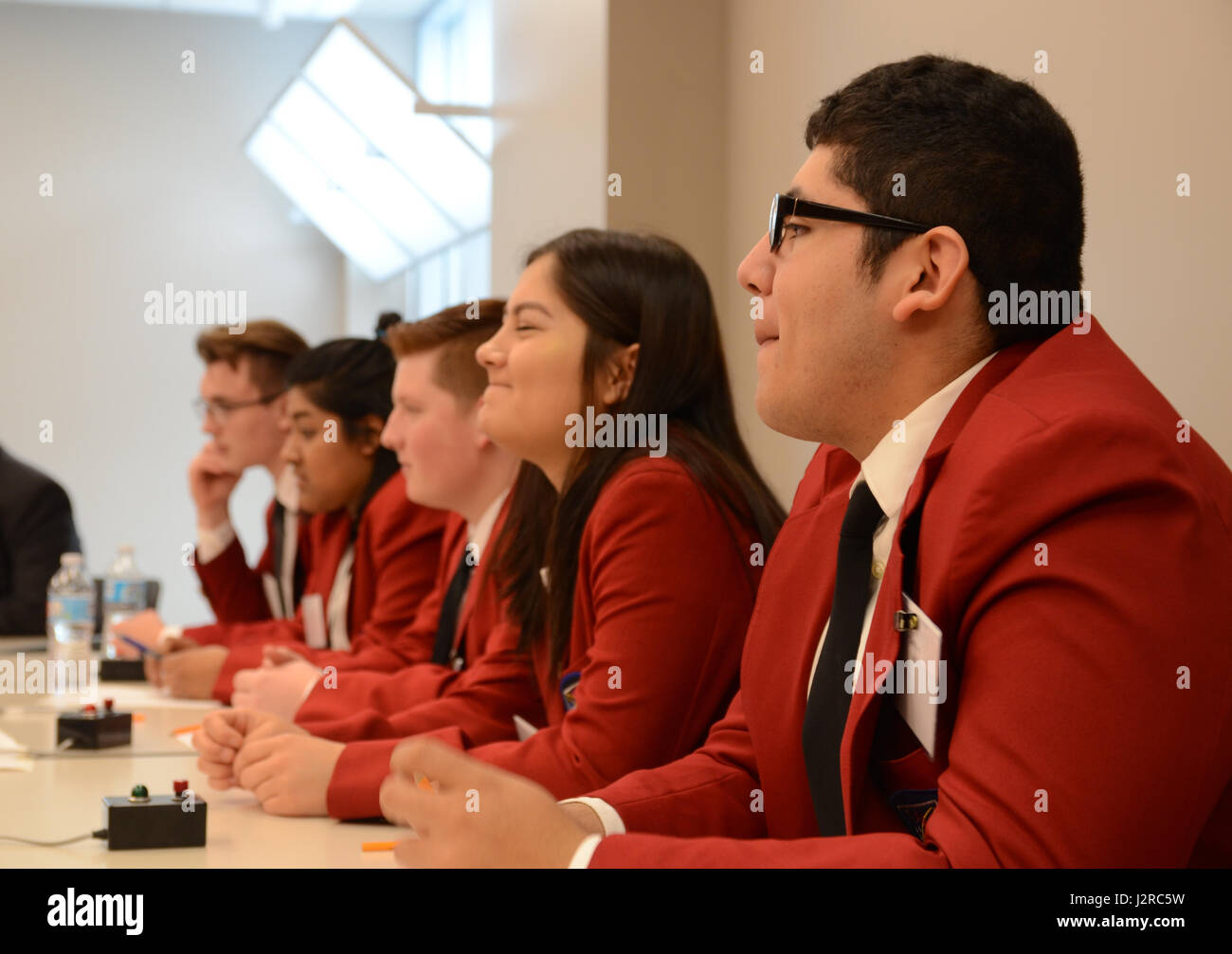High school students compete during the Quiz Bowl at Skills USA April ...