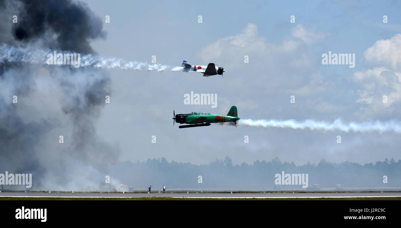 Two Japanese A6M Zeros perform strafing runs at Tyndall Air Force Base ...