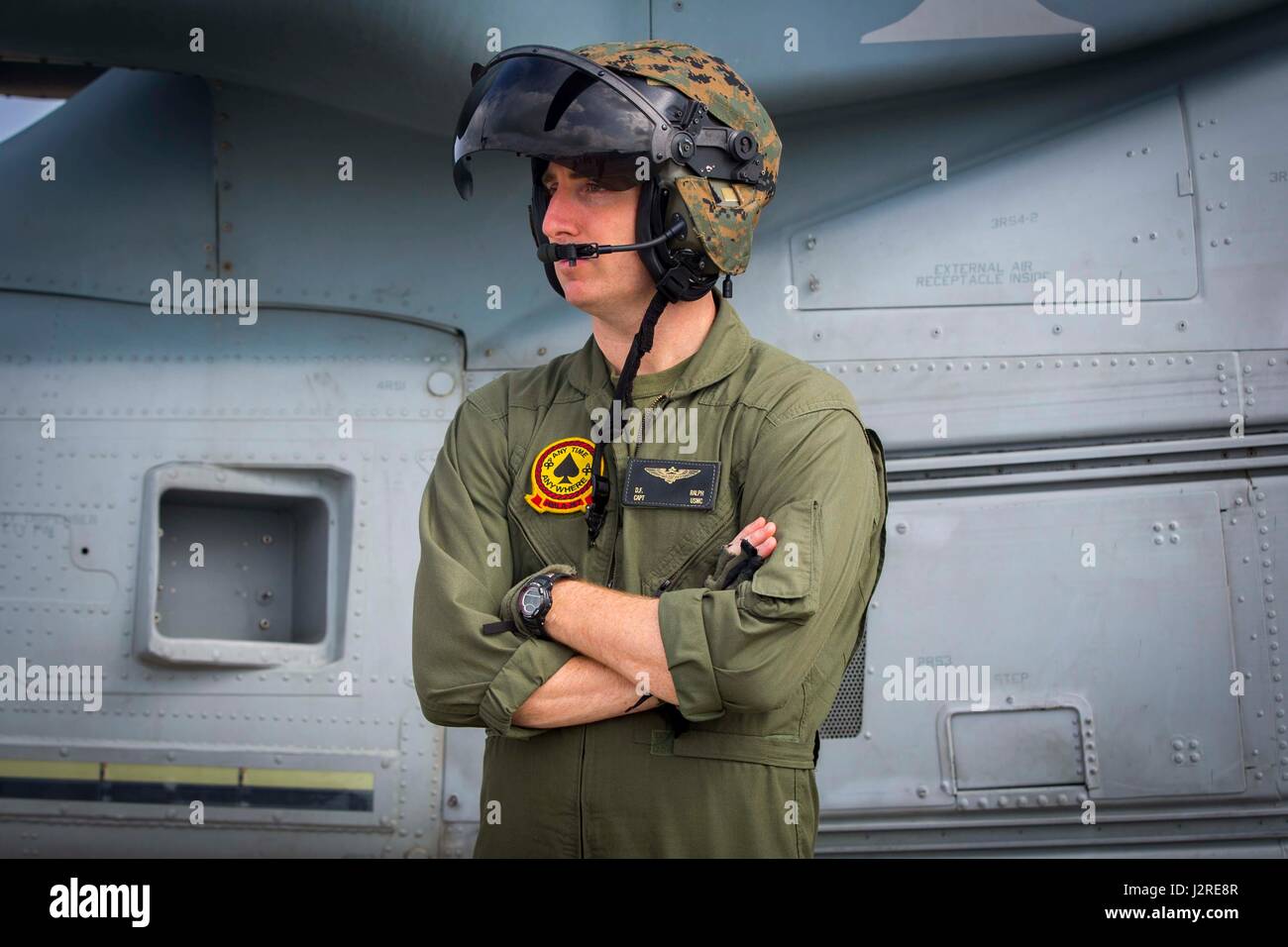 U.S. Marine Corps Capt. David Ralph, a UH-1Y Huey pilot, stands in ...