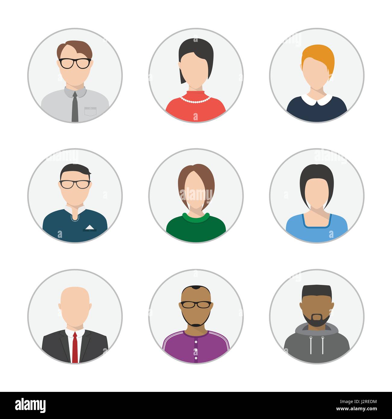 Set of vector flat style people faces. Characters portraits and avatars ...