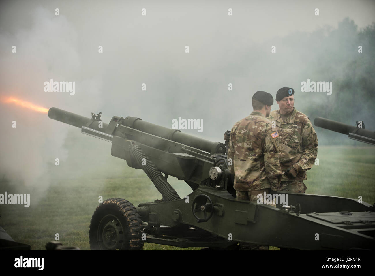 Soldiers from U.S. Army Human Resources Command fire ceremonial cannon ...