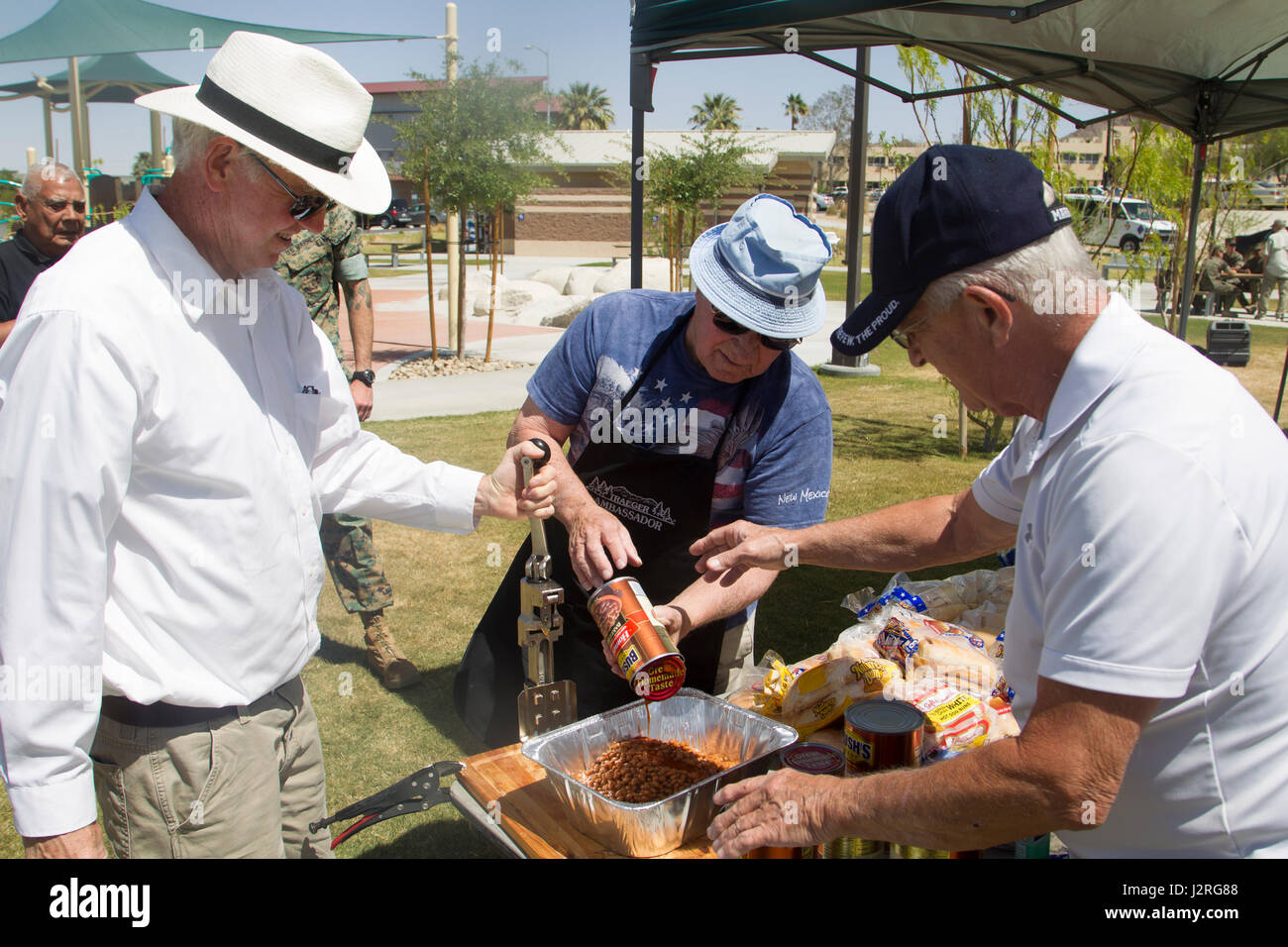 1st Marine Division Association members prepare chow at Victory Field ...