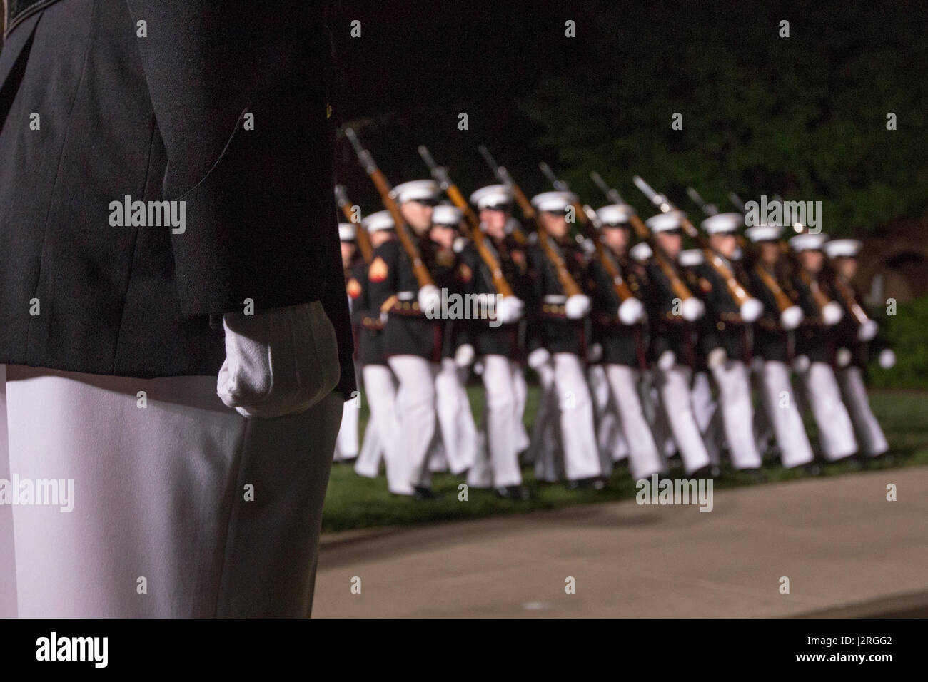 A U.S. Marine with Marine Barracks Washington (MBW) stands at the ...