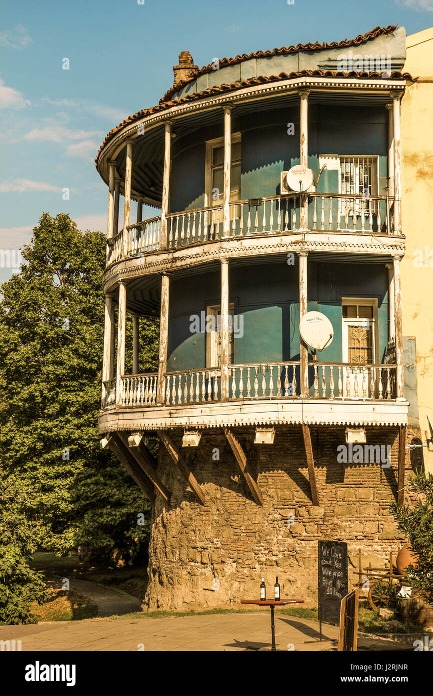 Balcony of a Traditional Georgian houses made of wood in Tbilisi of ...