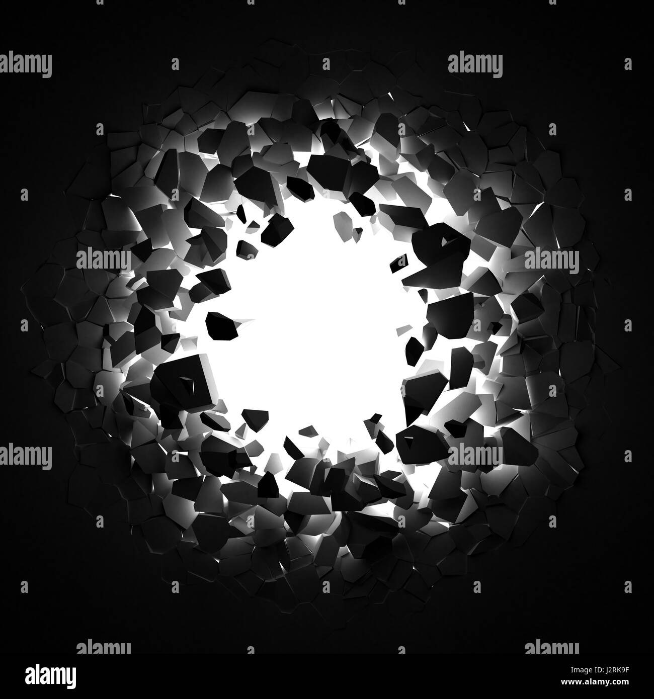 Wall exploding into pieces - 3d rendering Stock Photo - Alamy