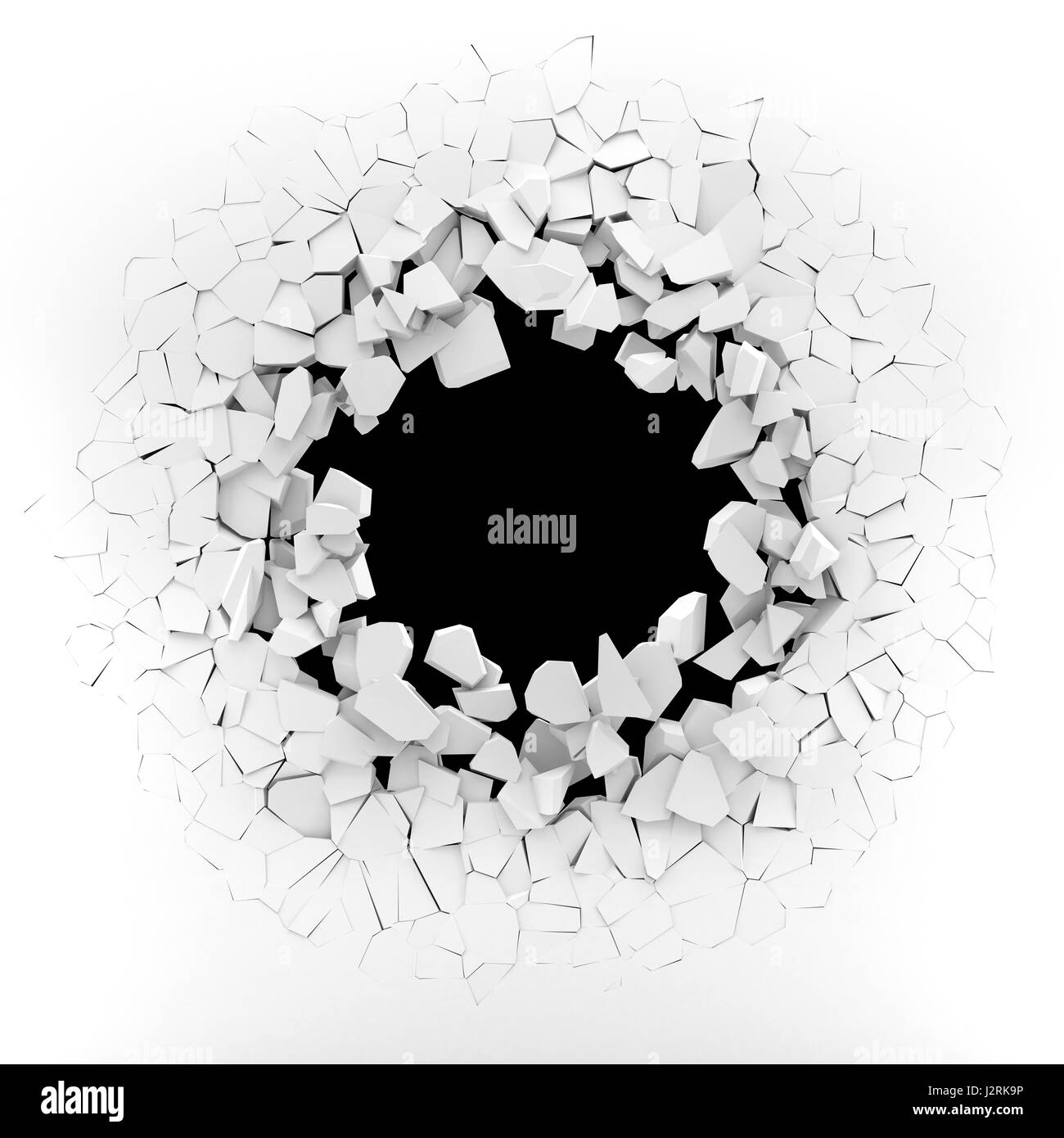 White wall exploding into pieces - 3d rendering Stock Photo - Alamy