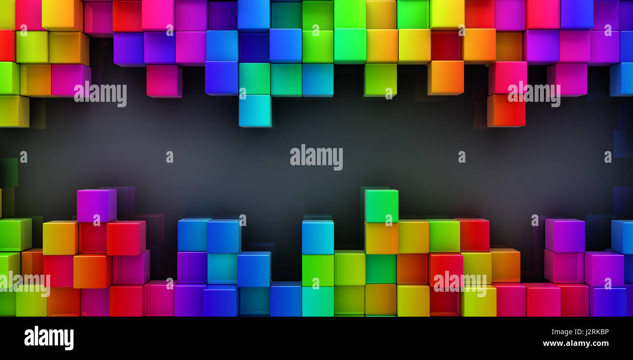 Rainbow of colorful blocks abstract background - 3d render Stock Photo ...