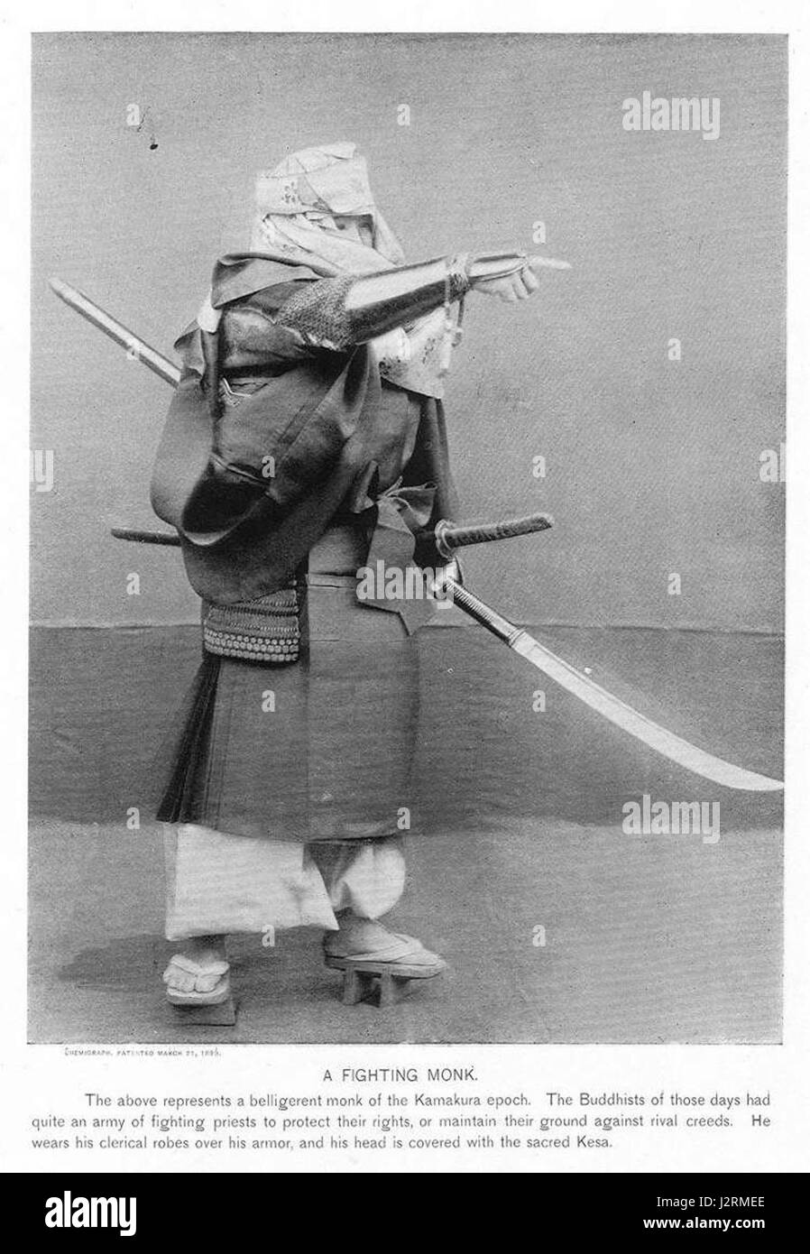 This artwork, titled 'A Fighting Monk,' portrays a monk in traditional ...