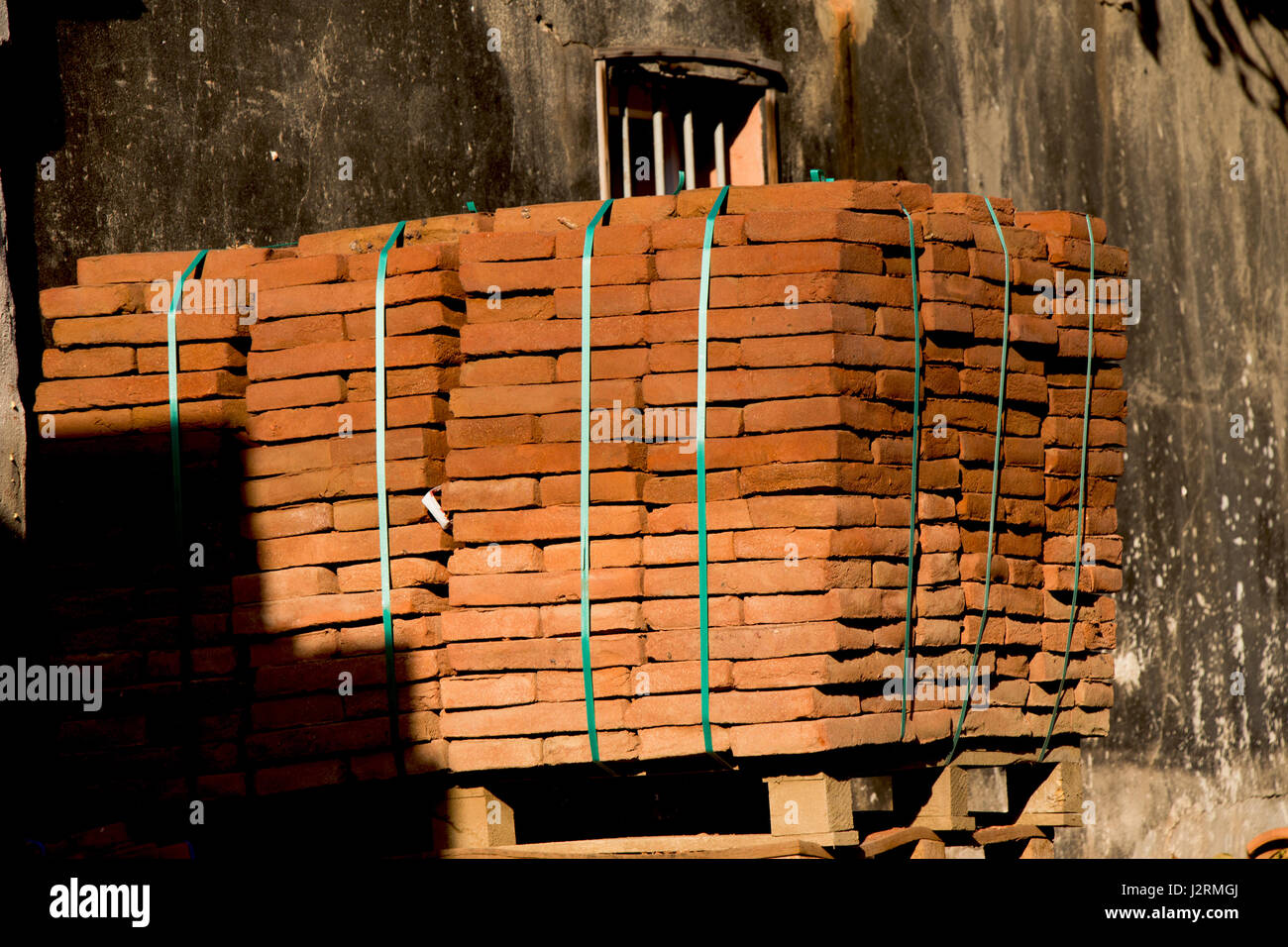 Pile of brick block used for industrial in residential building Stock ...
