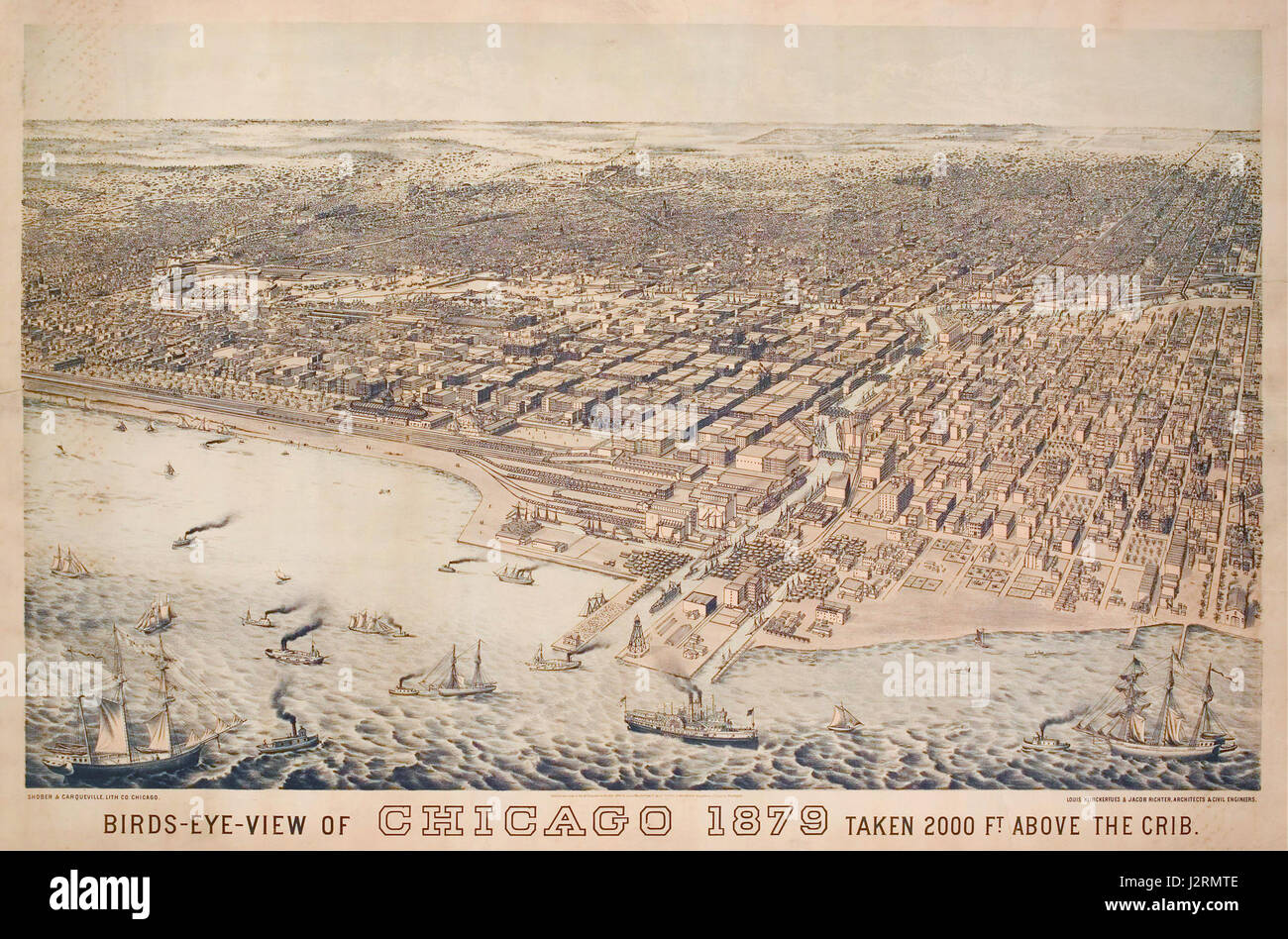 Vintage chicago map birds eye view hi-res stock photography and images ...