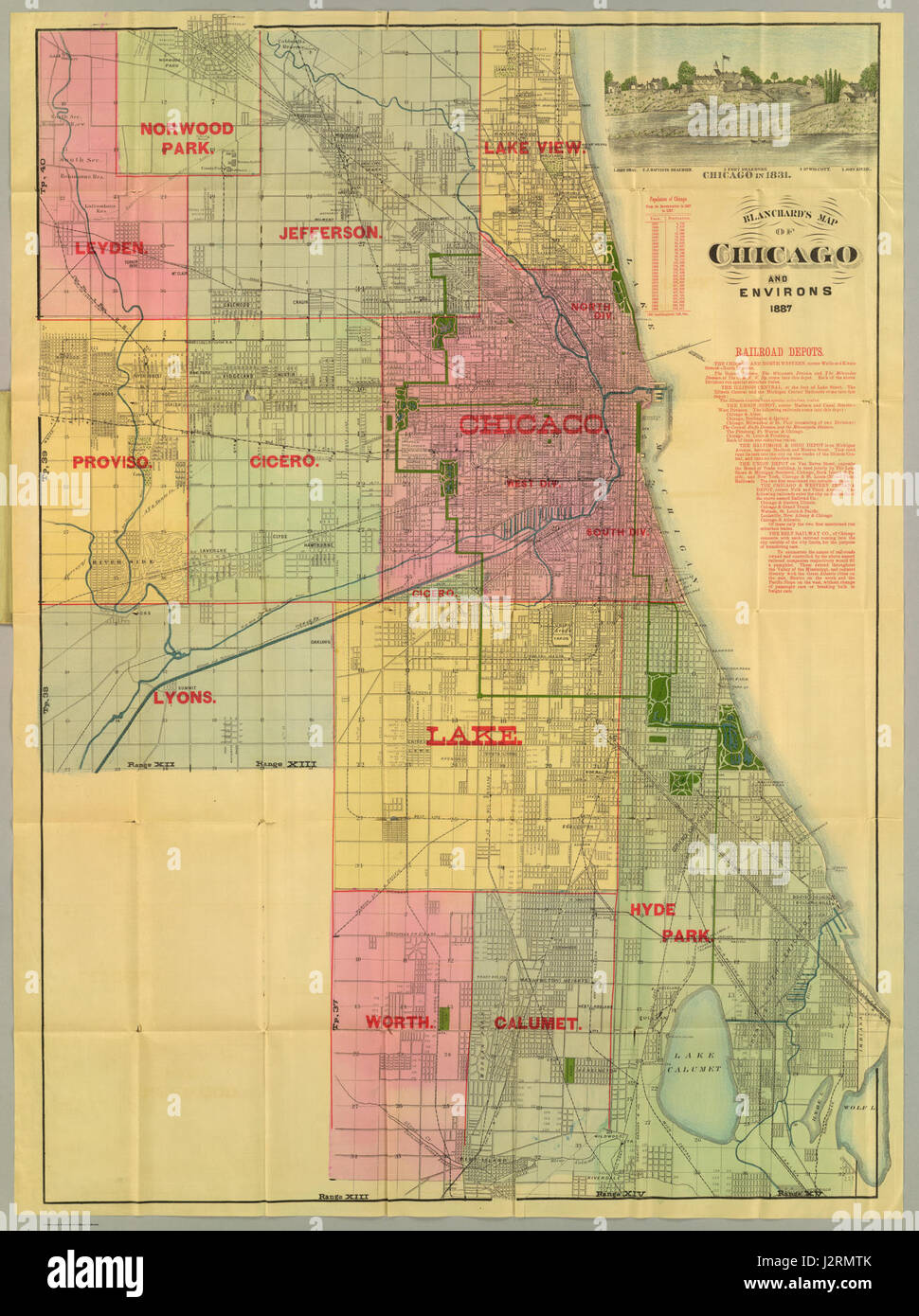 1887 Map of Chicago and Environs by Blanchard Stock Photo - Alamy