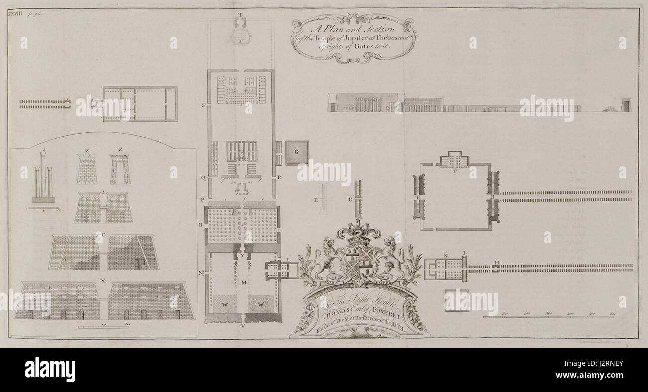 This plan and section illustrate the Temple of Jupiter at Thebes ...