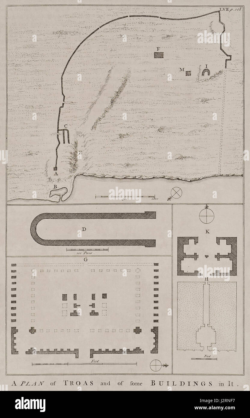 A map illustrating Troas and various buildings within the region ...
