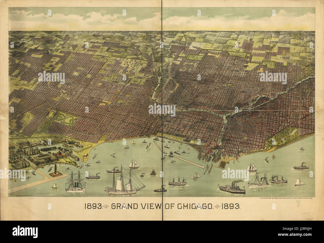 The 1893 Grand View of Chicago captures the skyline of the city at the ...