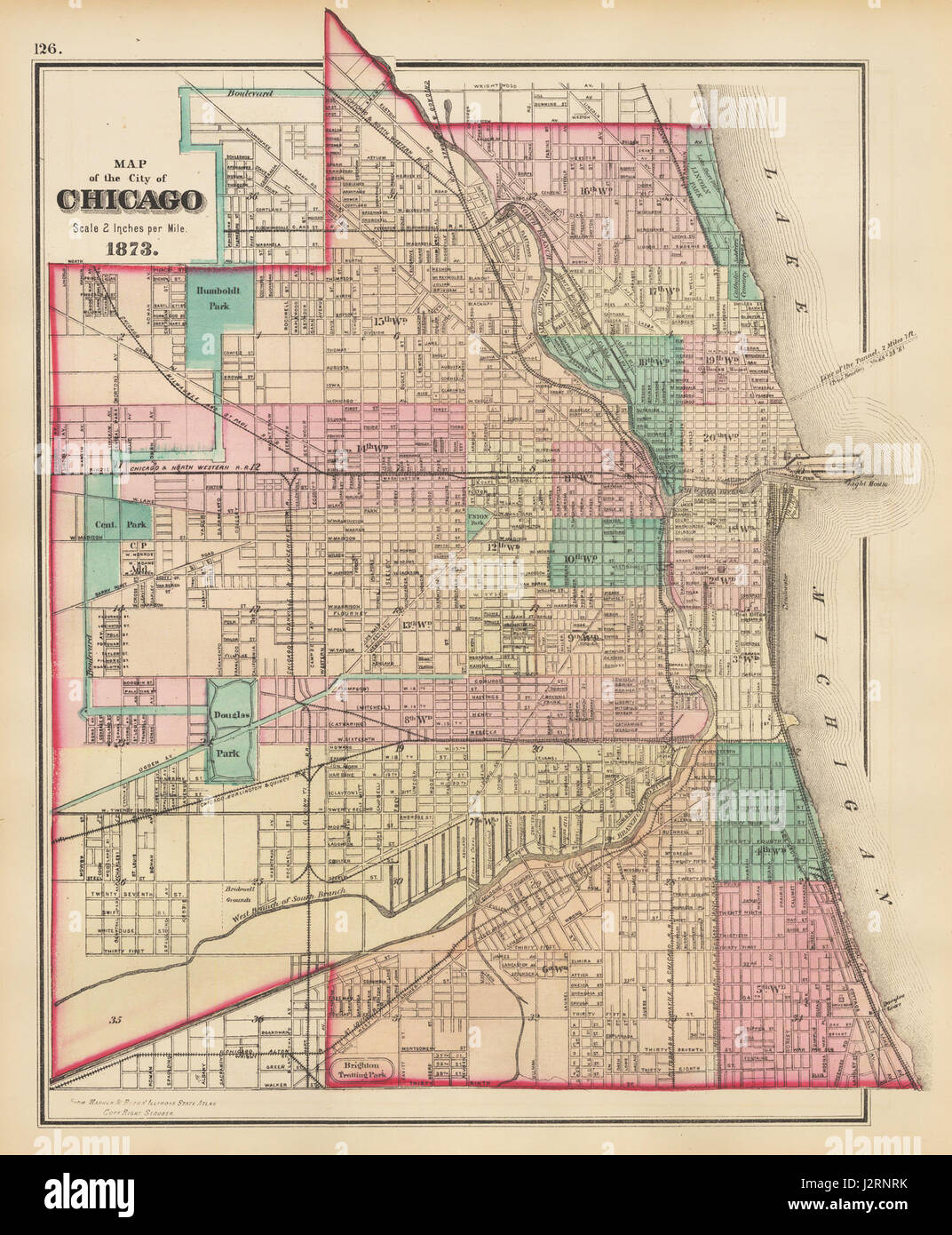 This 1873 map of Chicago by Warner & Beers is a historical document ...