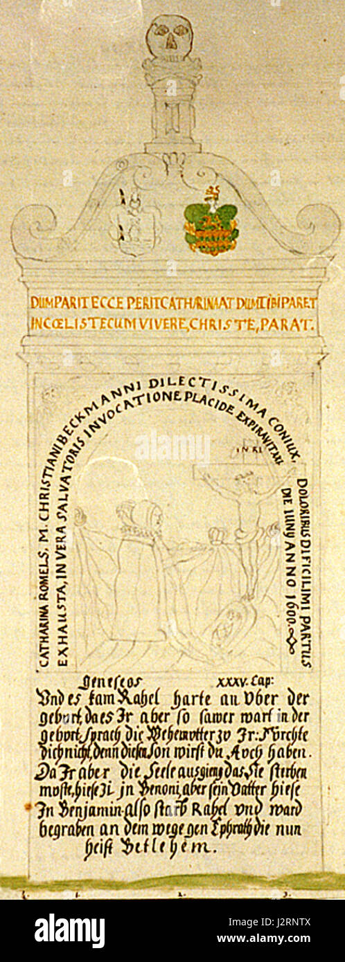The drawing by Johann Peter Redecker of the gravestone of Catharina ...