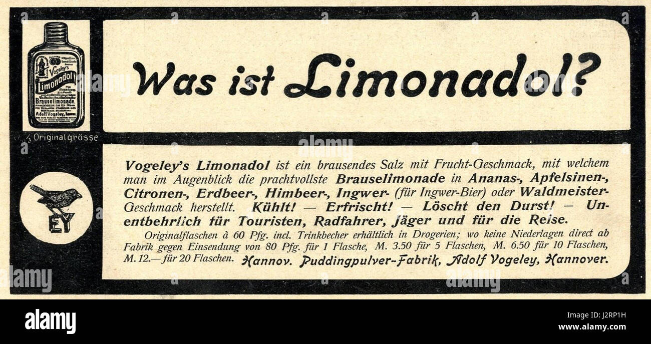 1917 Adolf Vogeley Puddingpulver-Fabrik Hannover Limonadol Stock Photo ...