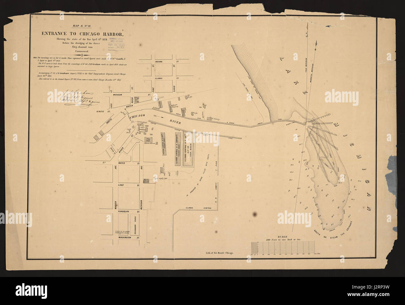 The 1854 map of the Entrance to Chicago Harbor offers a historical ...
