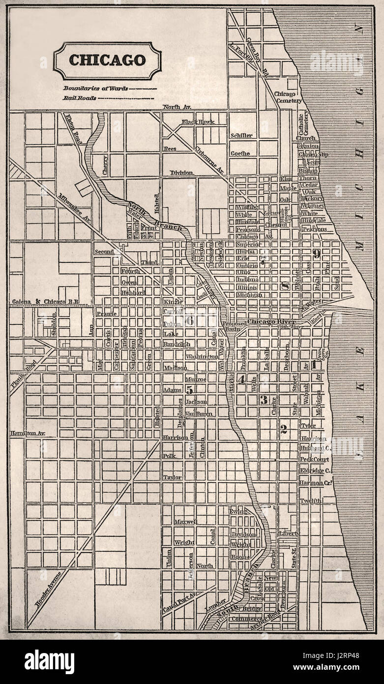 A map of Chicago from 1853, showcasing the city's early development and ...