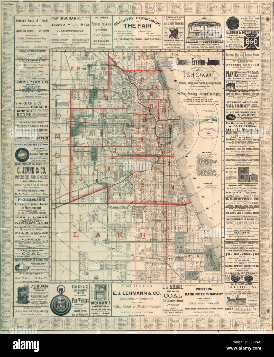 1893 Chicago map by Chicago Evening Journal Stock Photo - Alamy