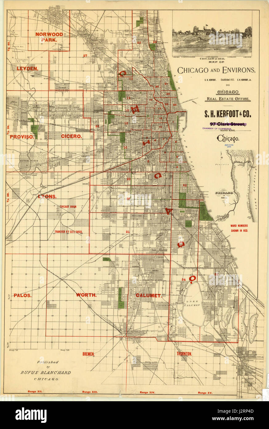 1889 Chicago map by Blanchard Stock Photo - Alamy