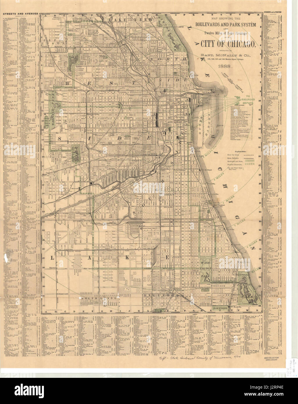 The 1888 map of Chicago, created by Rand McNally, provides a historical ...