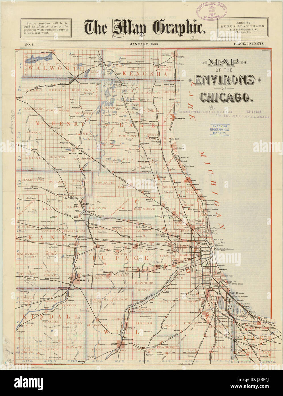 The 1888 map of Chicago by Blanchard provides a detailed view of the ...