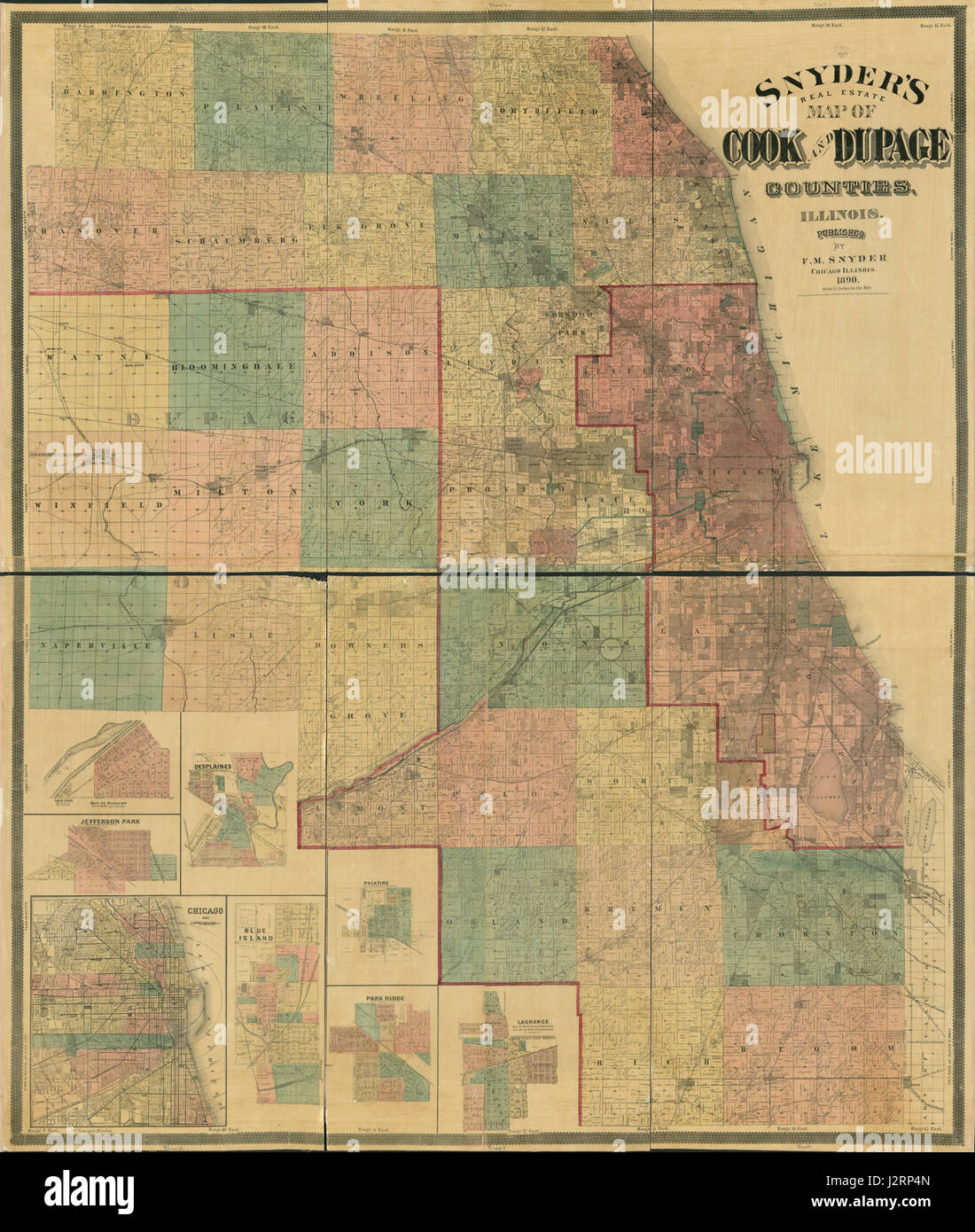 1890 Snyder's real estate map of Cook and Dupage Counties Stock Photo ...